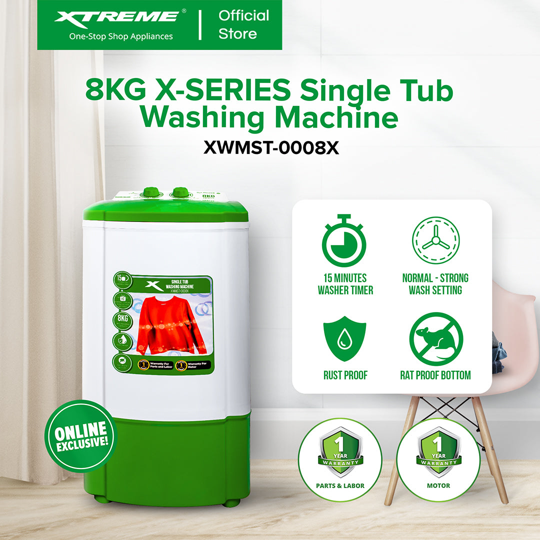 X-SERIES 8KG Single Tub Washing Machine Capacity 260W Wash Power (Gree ...