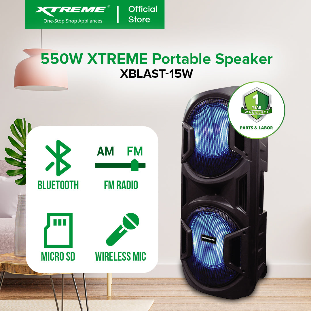 XTREME 550W 1 Way Portable Speaker System USB Micro SD FM Radio Mic ...